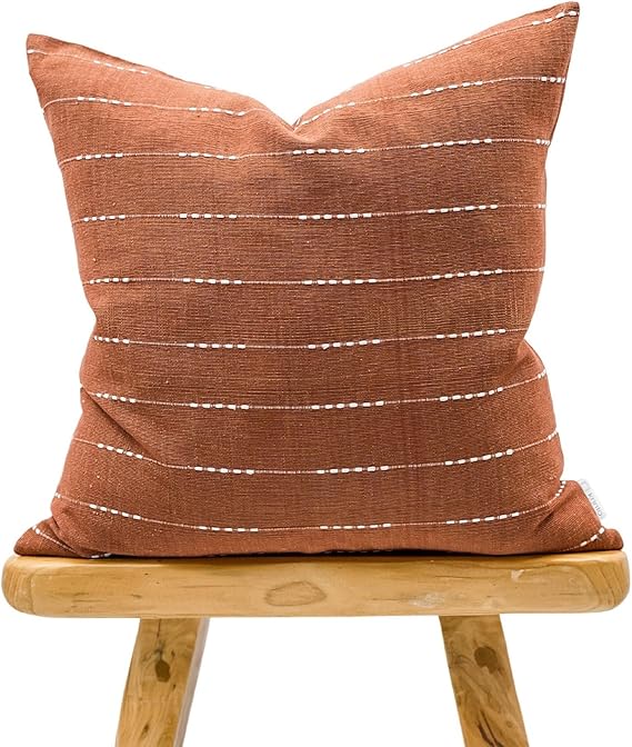 Amazon.com: Krinto Rust with White Woven Stripes Pillow Cover, White ...
