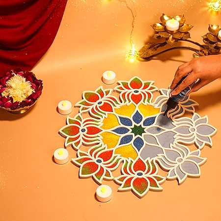 Buy StepsToDo Reusable Rangoli Template Mat with Wooden Base. Easy to ...