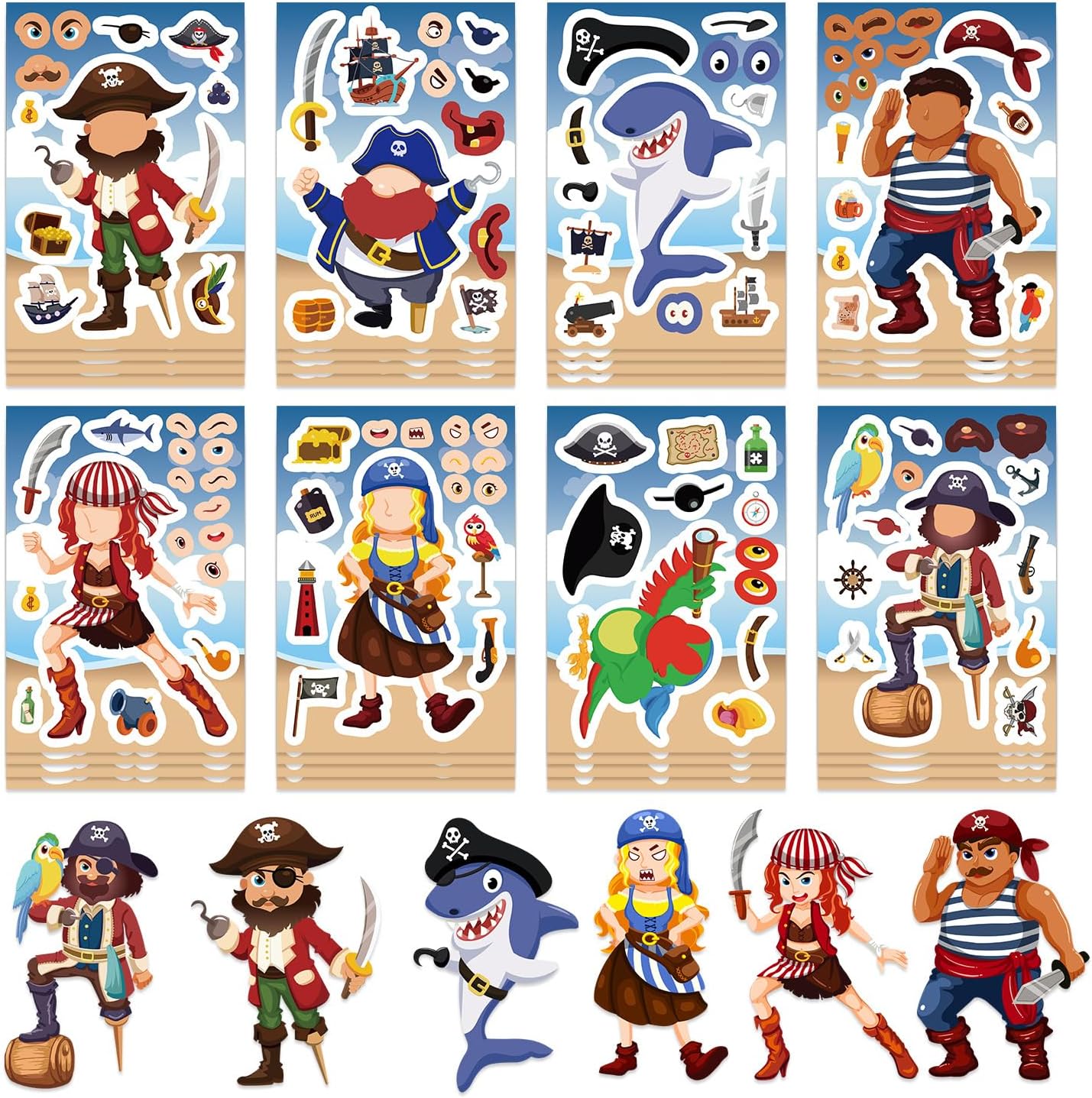 Amazon.com: Pirate Make a Face Stickers – 24 Sheets Mix & Match Pirate ...