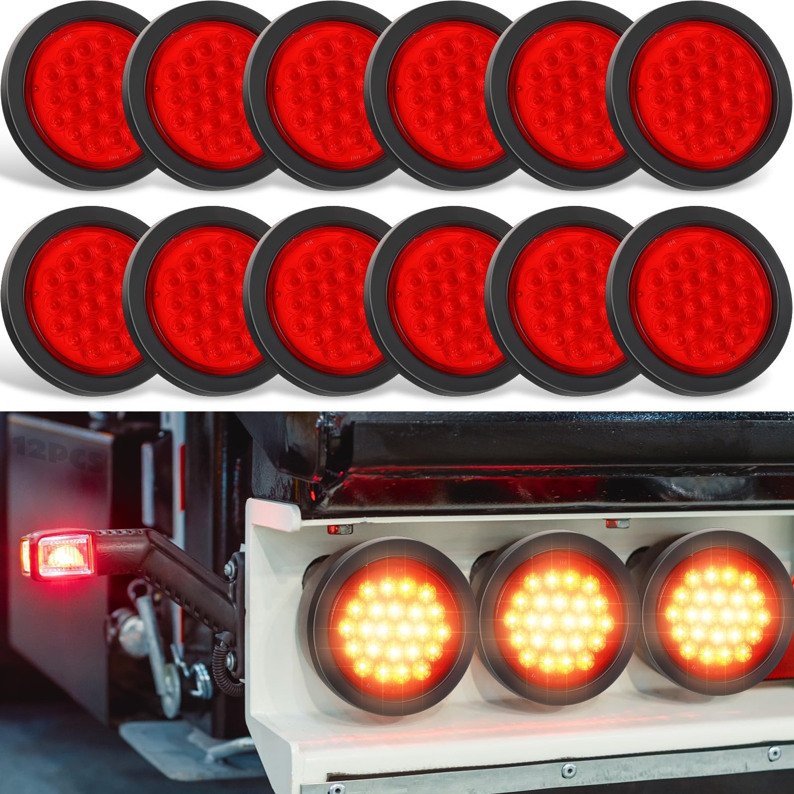 Amazon.com: Partsam 12Pcs 4" Round Red LED Trailer Tail Lights, 4 Inch ...