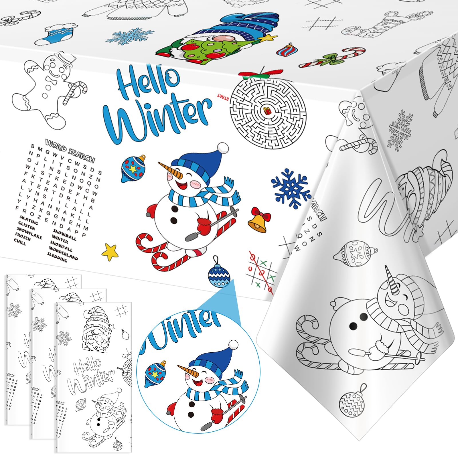 Amazon.com: 3 Pack Winter Coloring Tablecloth for Kids, Disposable ...