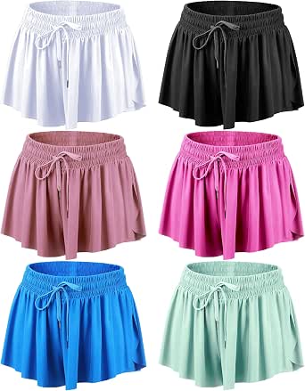 Didaey 6 Pcs 2 in 1 Flowy Running Shorts with Pockets Butterfly Gym ...