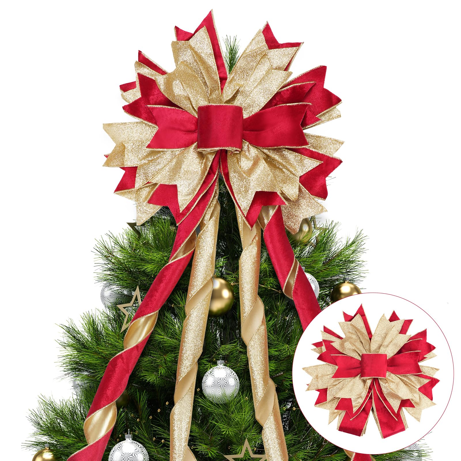 Amazon.com: Christmas Tree Topper Bow with Streamers, 53x13 Inches Xmas ...