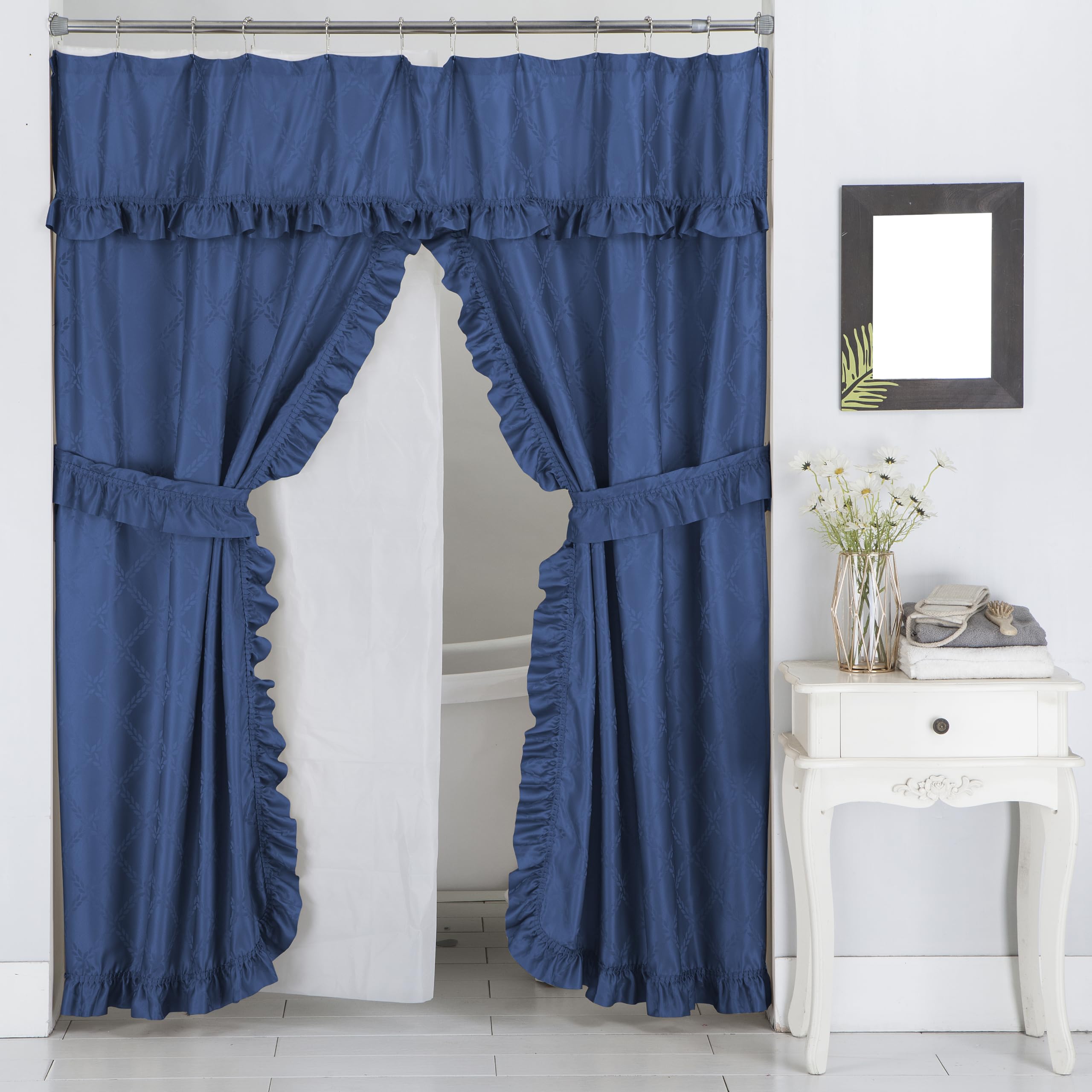 Amazon.com: Castle Selection Double Swag Ruffled Fabric Shower Curtain ...