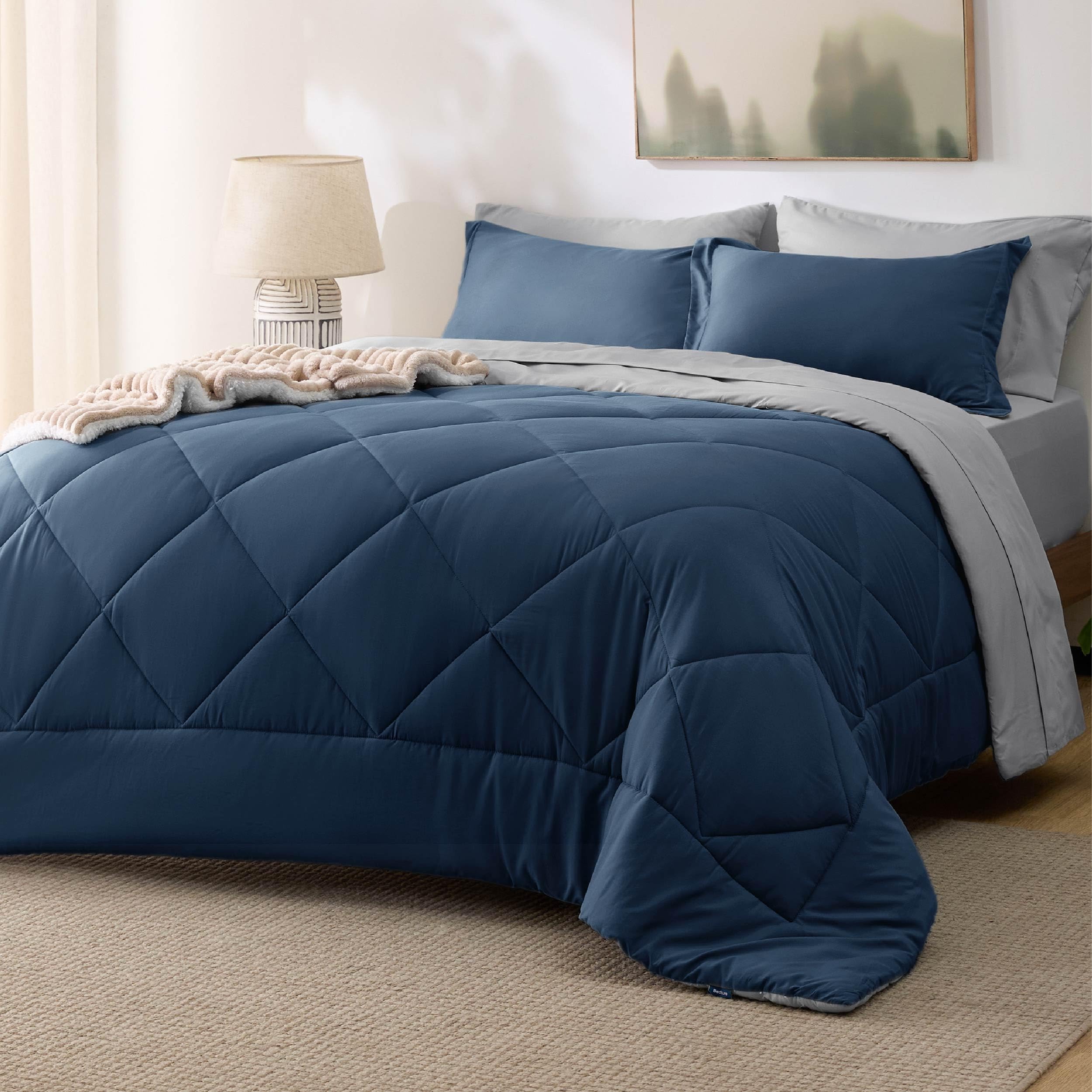 Amazon.com: Amazon Basics Full/Queen Comforter Set with Sheets, 5-Piece ...