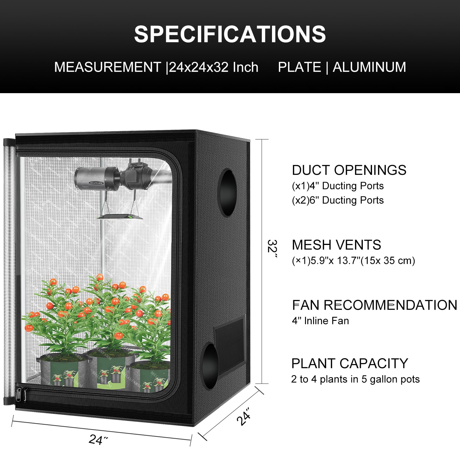Snapklik.com : MELONFARM 2x2 Grow Tent, 24"x24"x32" Double Transparent ...