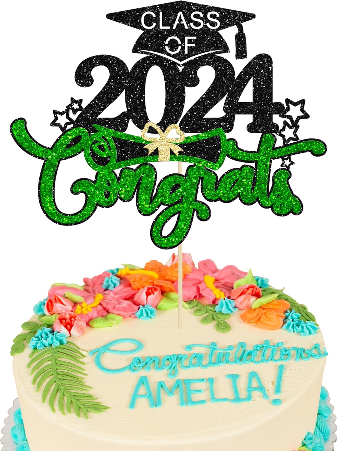 Amazon.com: 1Pc Class of 2024 Cake Topper Glitter Congrats Grad Cap ...