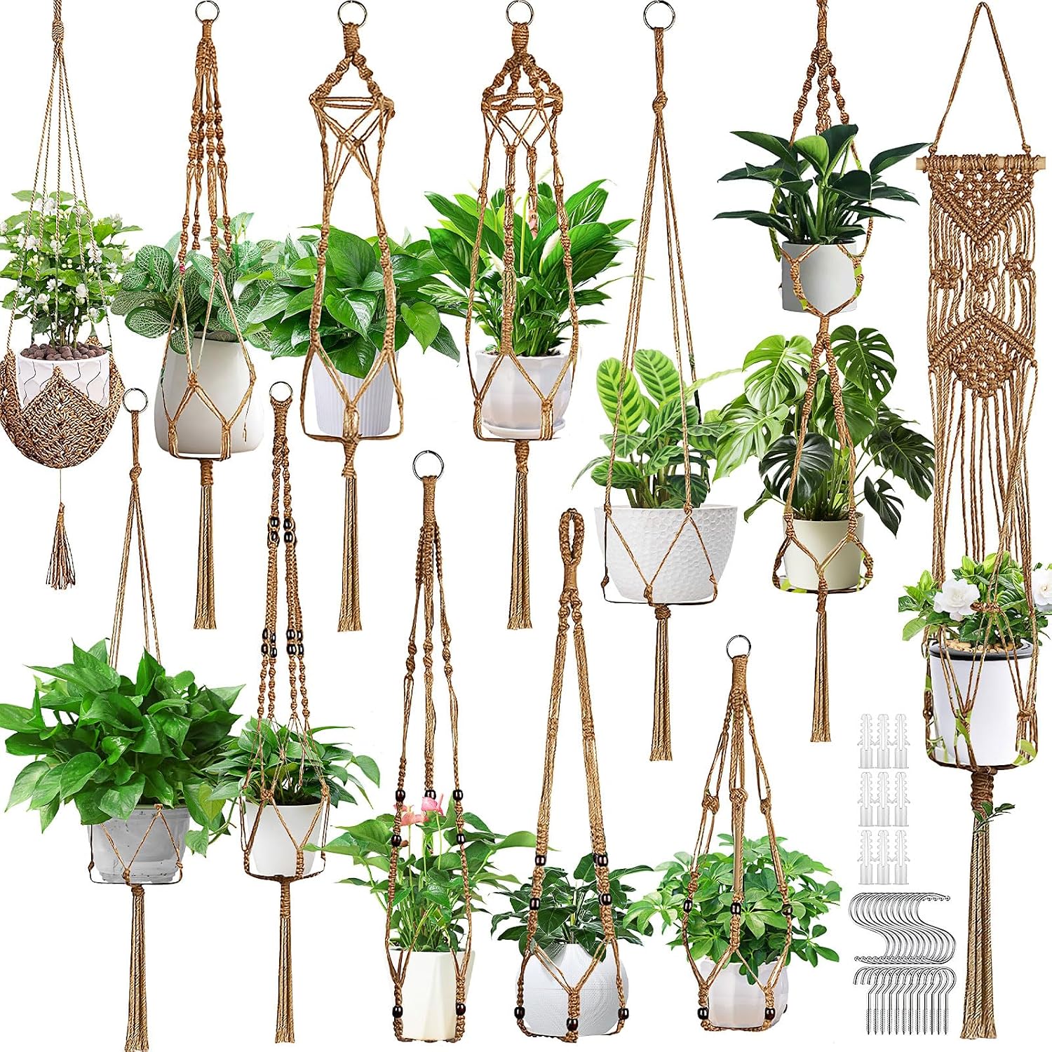 Macrame Plant Hangers,12 Pcs Macrame Hanging Planters for Indoor Plants ...