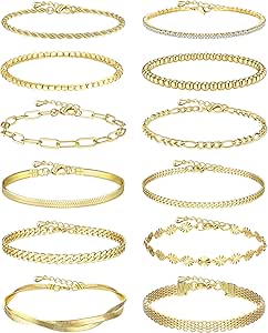 Amazon.com: ORAZIO 12Pcs Gold Bracelets for Women 14K Gold Bracelet ...