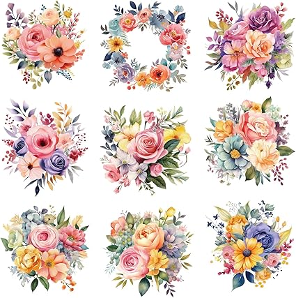 Amazon.com: 9PCS/Set Pocket Size Watercolor Flowers Transfer Stickers ...