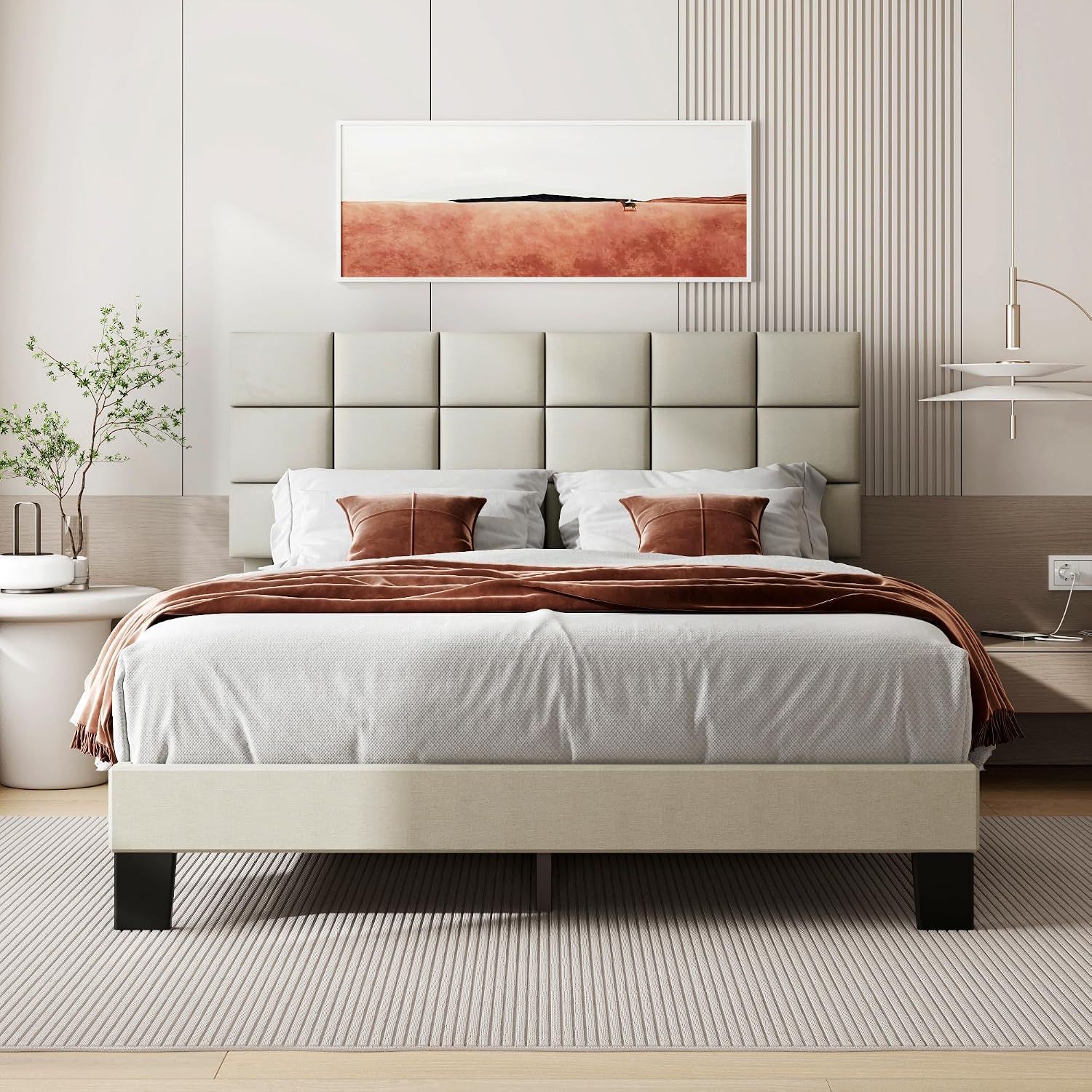 Amazon.com: Lifezone Full Bed Frame with Headboard Upholstered Bed ...