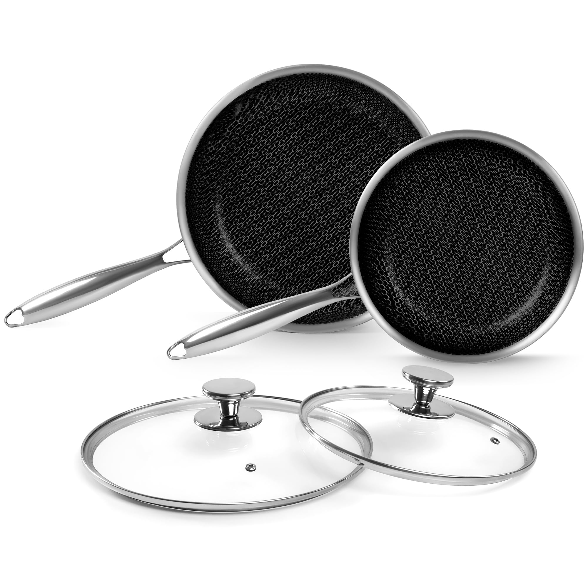 Amazon.com: Innerwell Tri-Ply Stainless Steel Frying Pan Set with Lid,9 ...