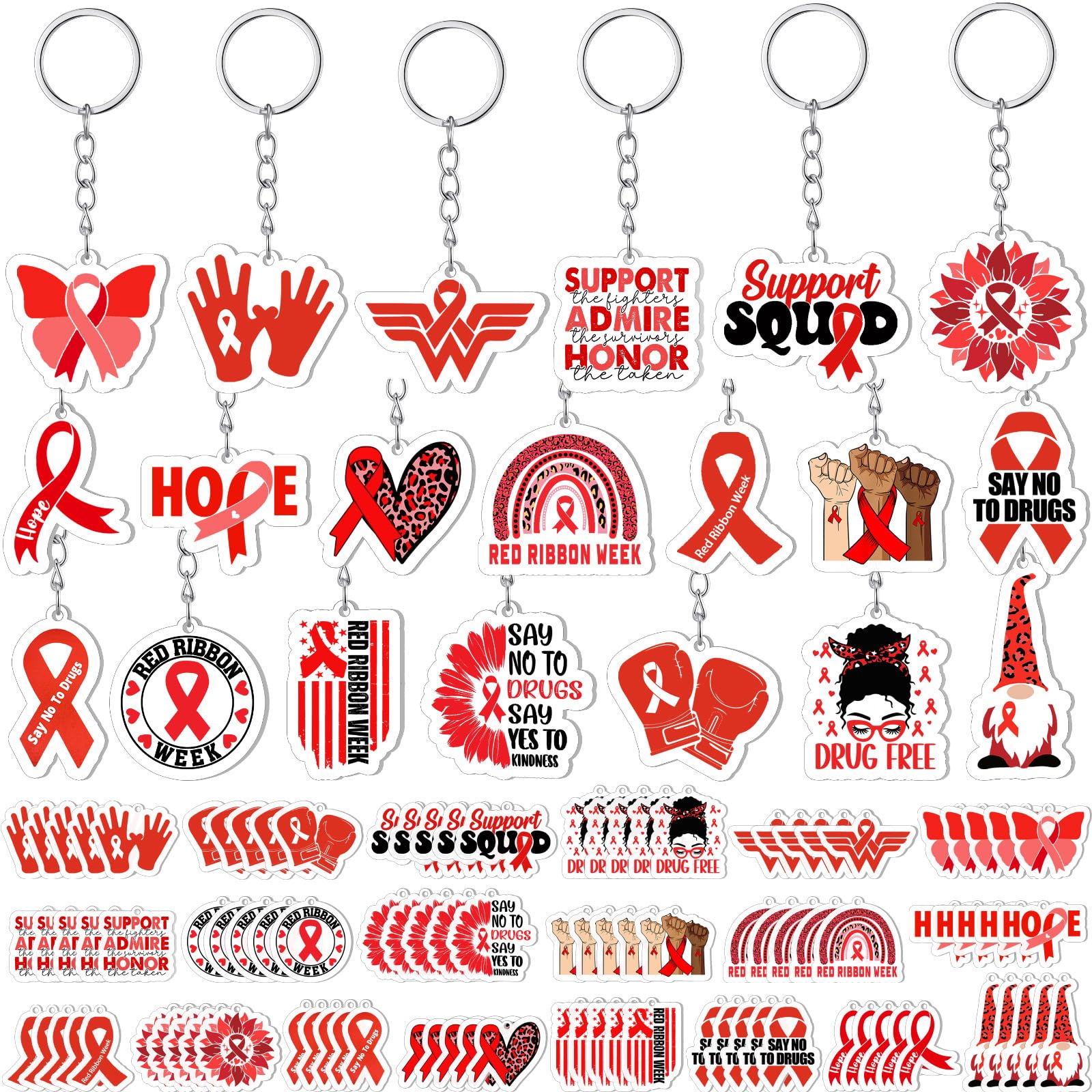 Amazon.com: Henoyso 100 Pcs Red Ribbon Week Keychains Bulk Acrylic Drug ...