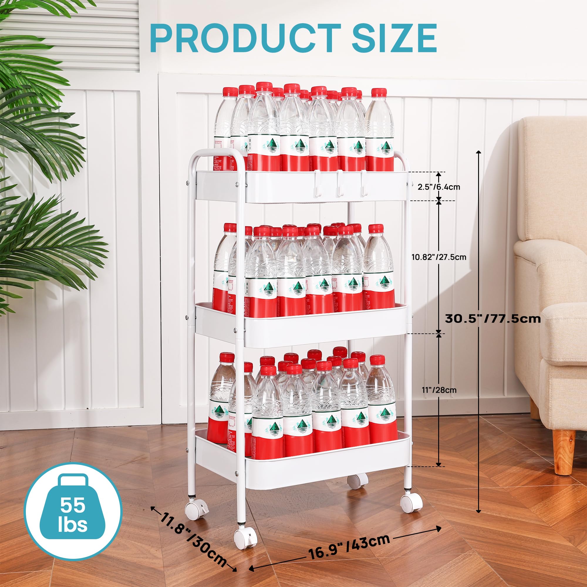 Snapklik.com : Vtopmart 3 Tier Metal Rolling Cart, Utility Rolling Carts