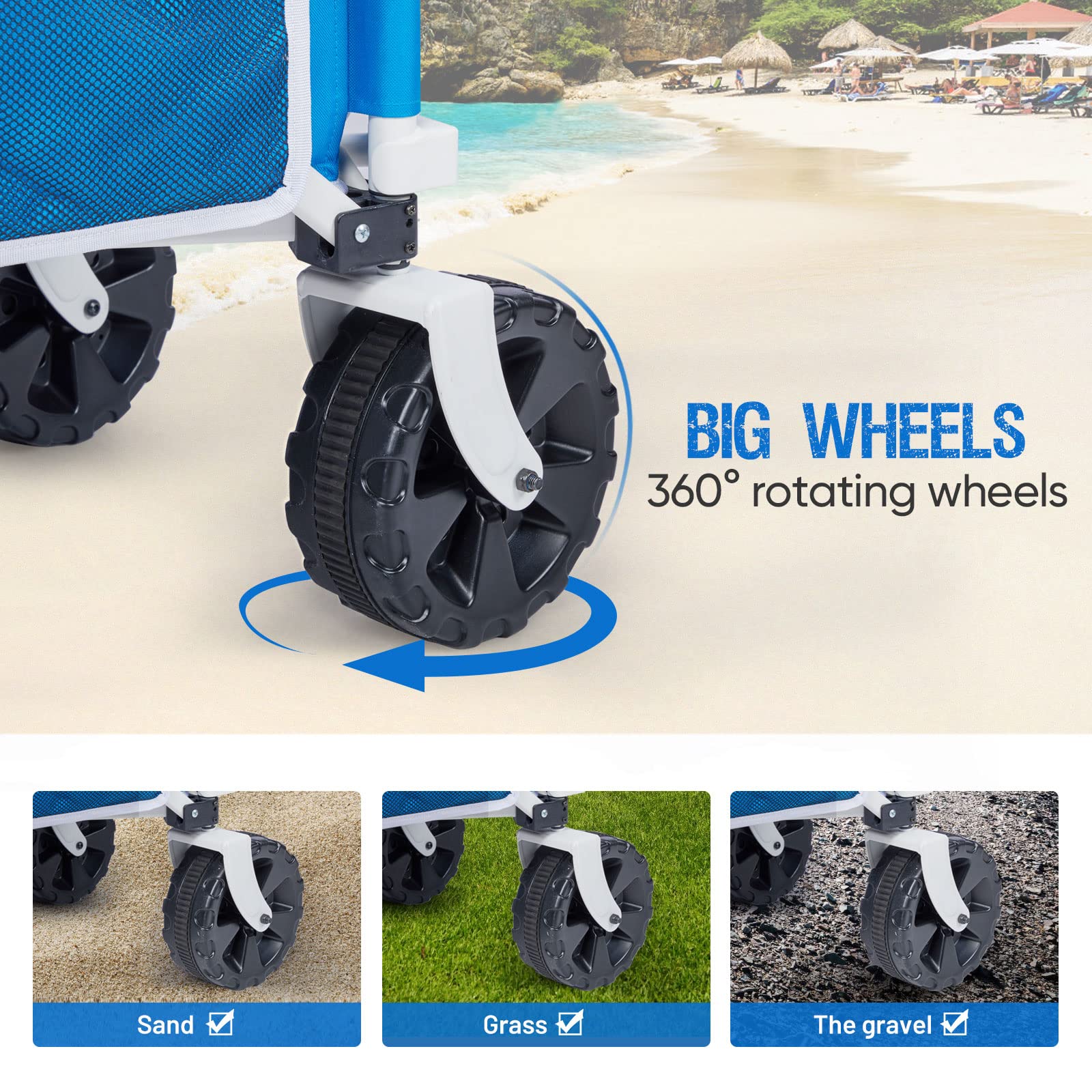 Beach Wagon Cart with Big Wheels, Collapsible Utility Wagon Heavy Duty ...