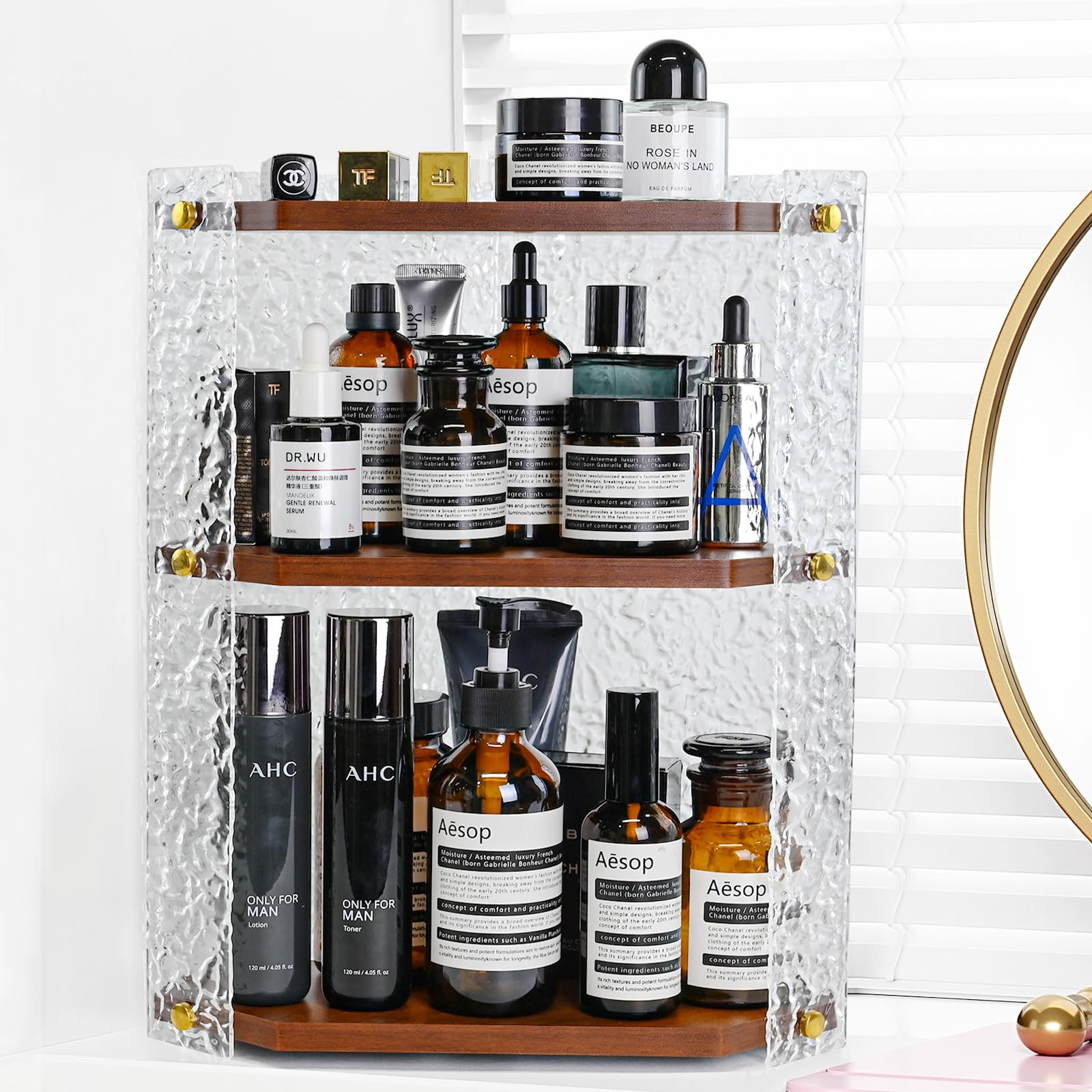 Amazon.com: MASHDE 3-Tier Corner Bathroom Counter Organizer, Wood ...