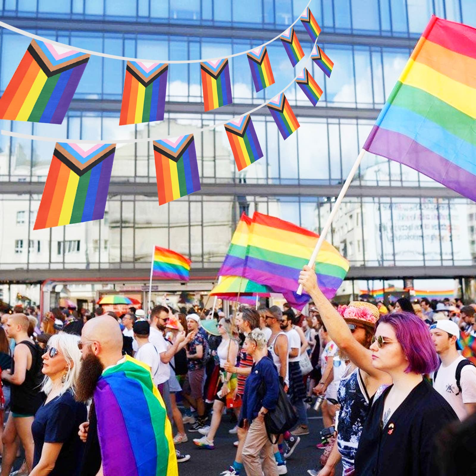 10 Meter Progress Pride Bunting Banner with 38 Pennant Flags ...