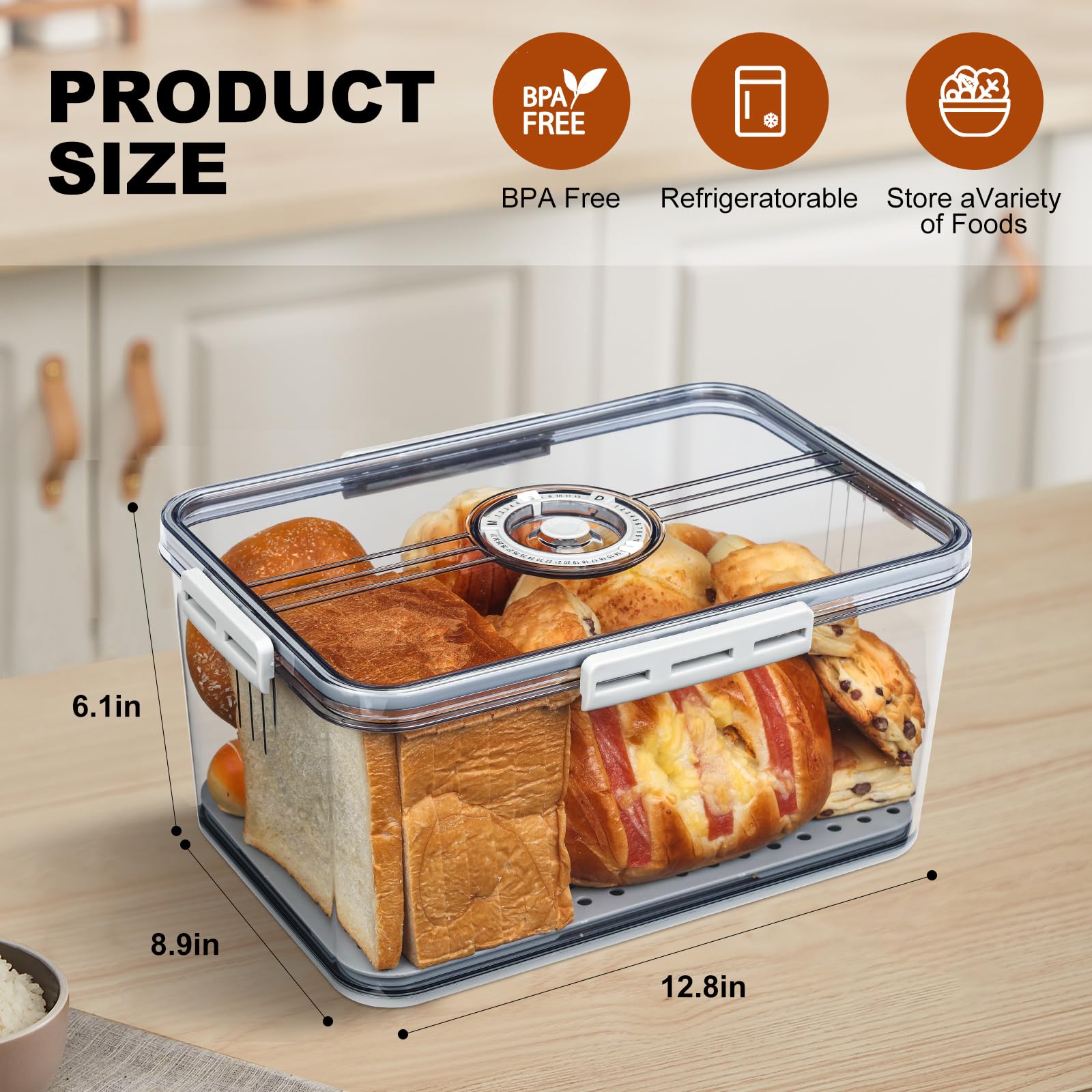 Bread Box for Kitchen Countertop, Bread Containers Storage Airtight ...