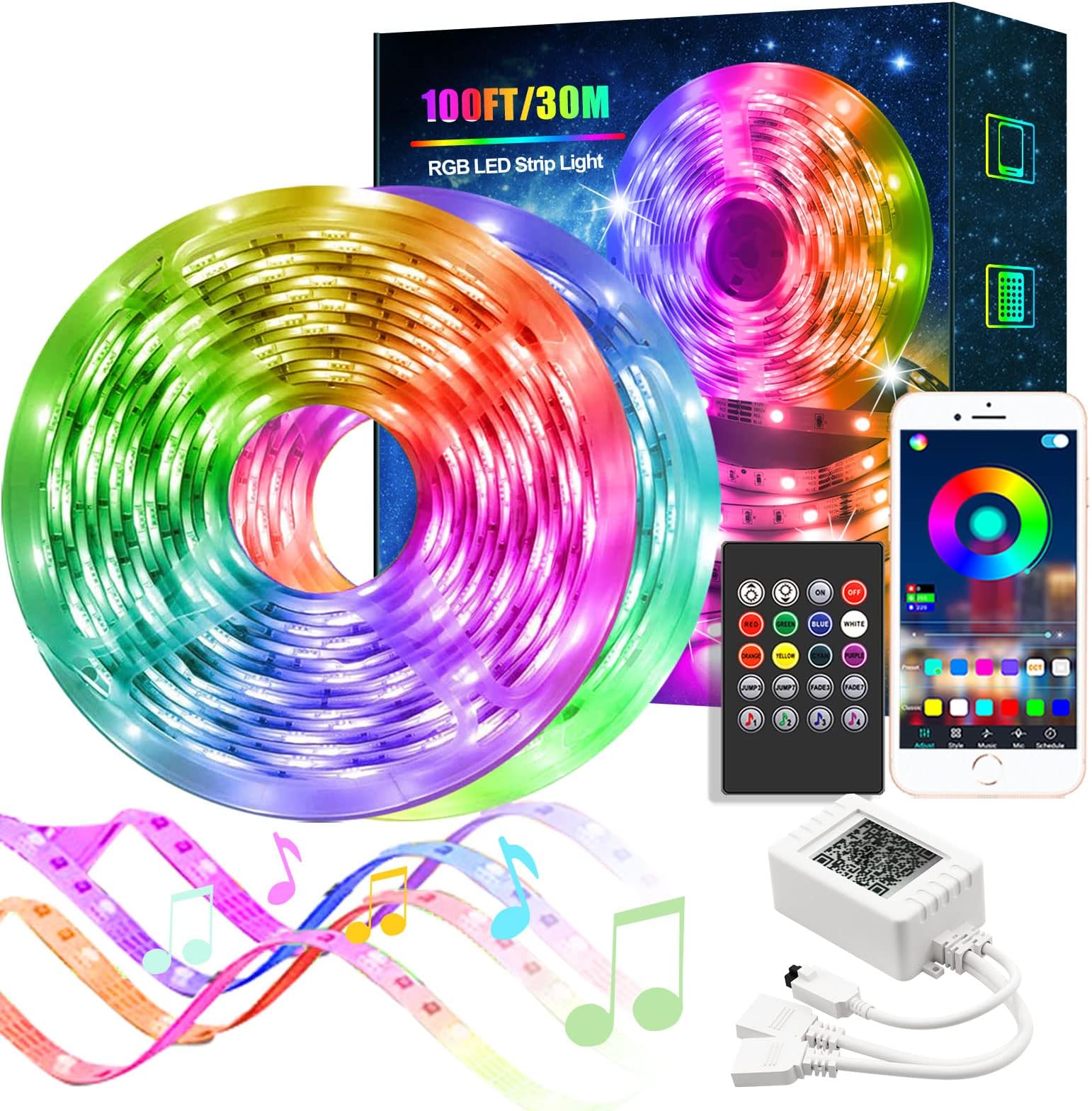 Amazon.com: KSIPZE 100ft Led Strip Lights RGB Music Sync Color Changing ...