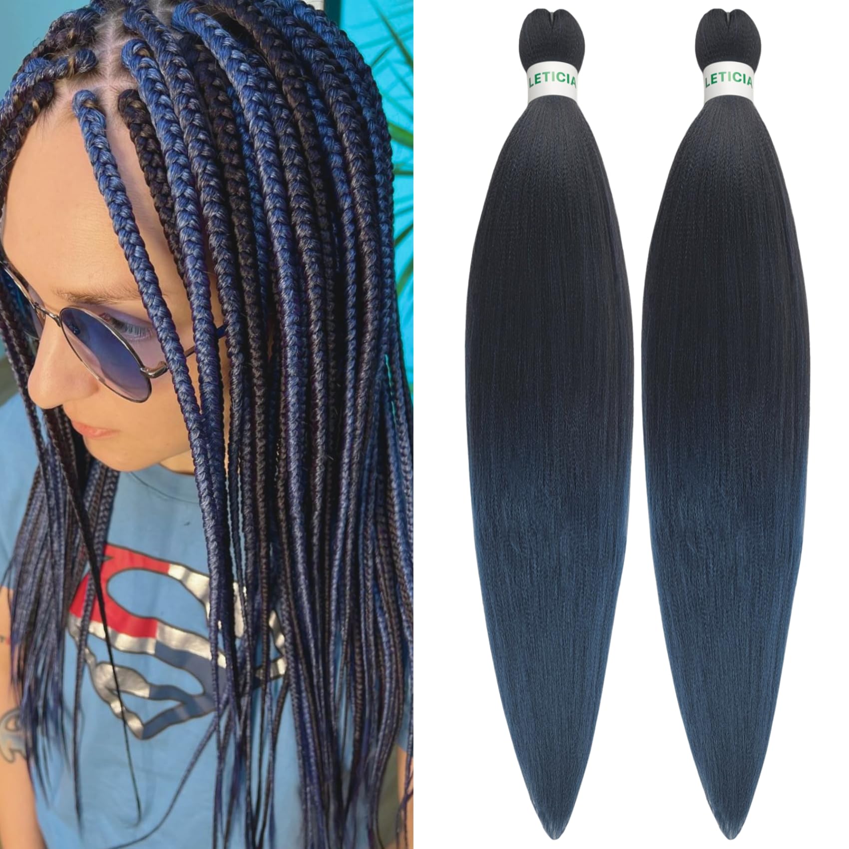 Amazon.com : Navy Blue Braiding Hair Pre stretched Kanekalon ...