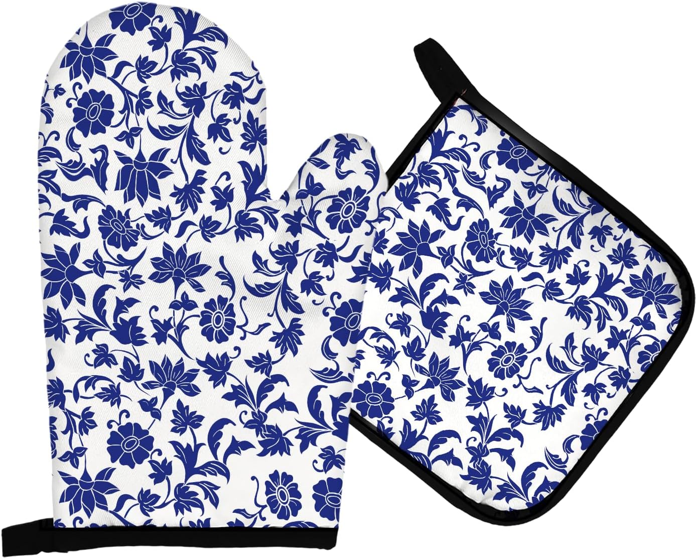 Amazon.com: Mingnei Blue Porcelain Floral Oven Mitts and Pot Holders ...