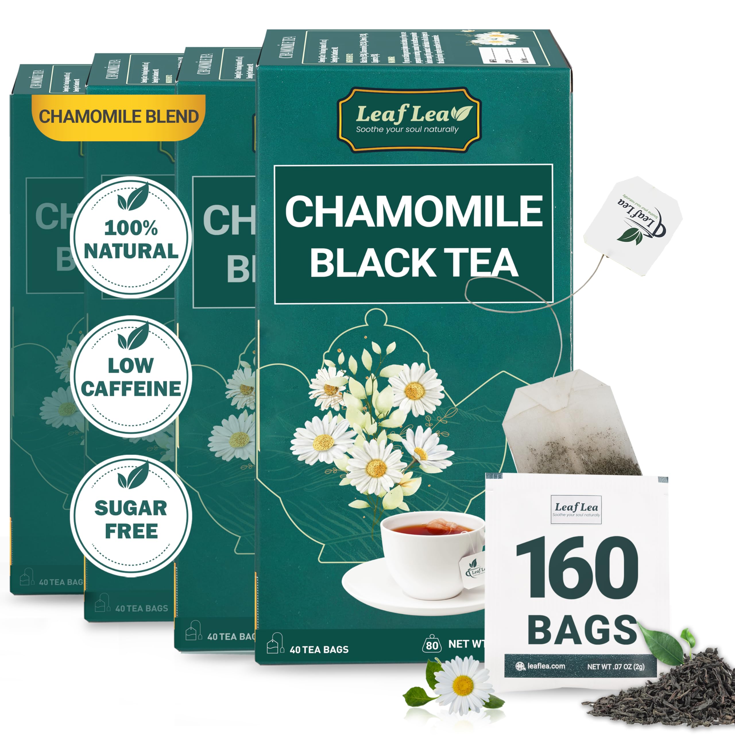 LeafLea Black Tea Blend with Chamomile - Premium 160 Manzanilla Tea ...