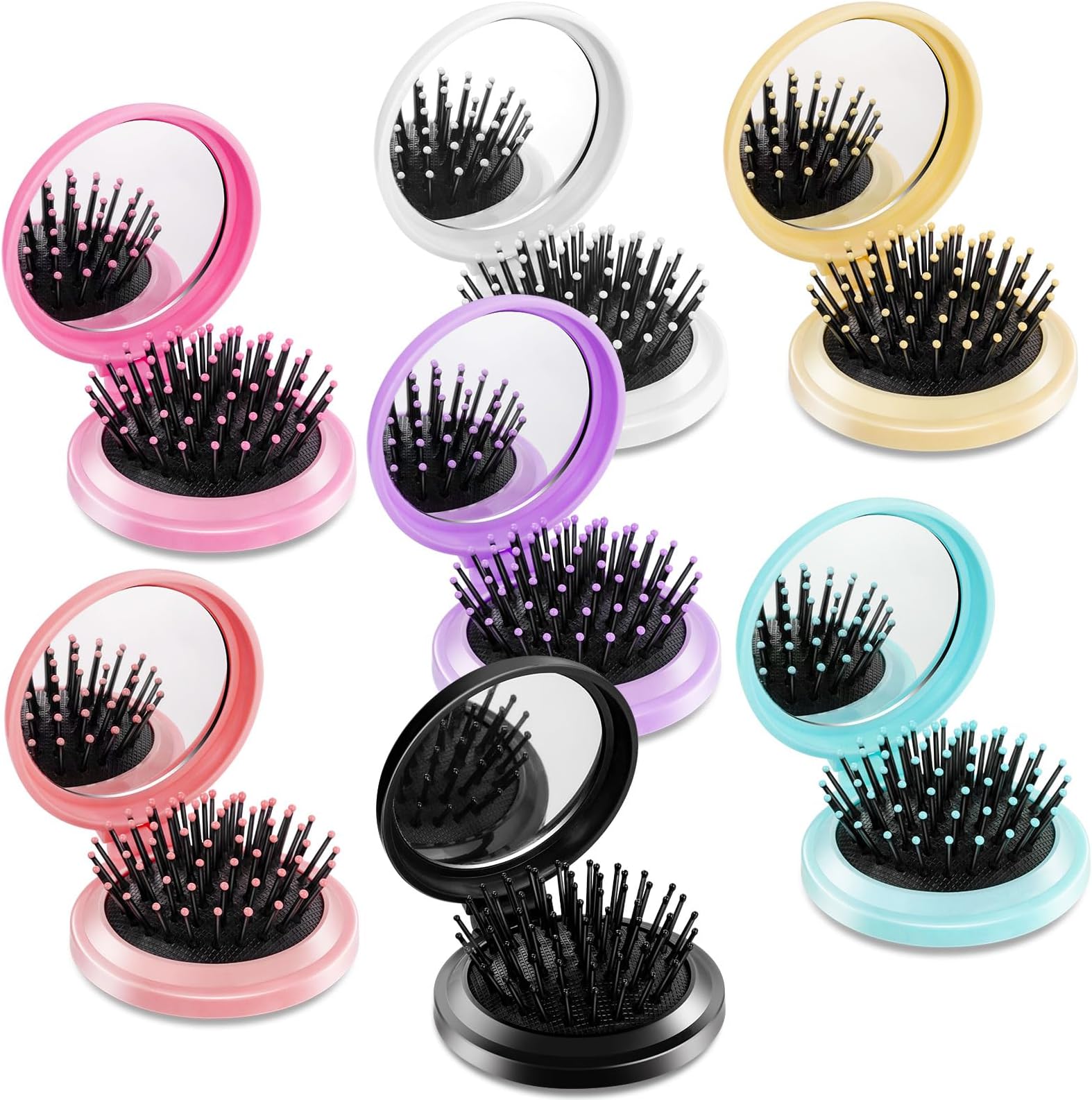 Amazon.com: Pomeat 6 PCS Round Travel Hair Brush with Mirror Folding ...