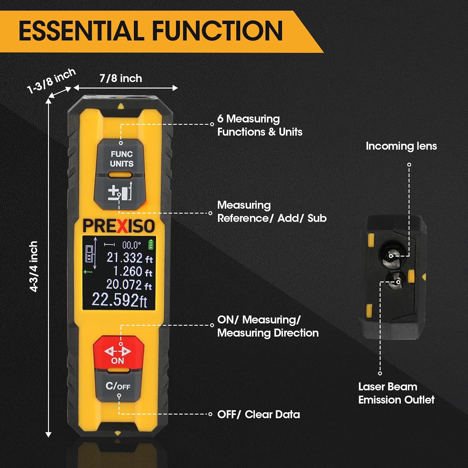 PREXISO Dual Laser Measure- 230Ft Rechargeable Laser Measurement Tool ...