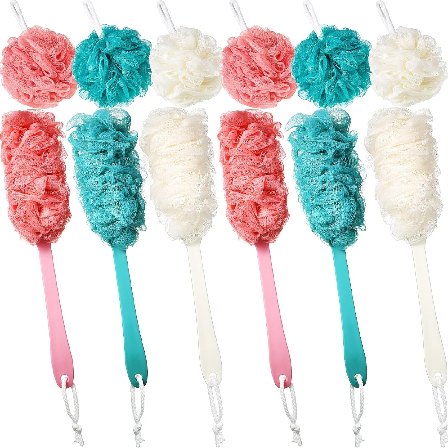 Amazon.com : 12 Pcs Shower Loofah Back Scrubber for Shower Long Handled ...