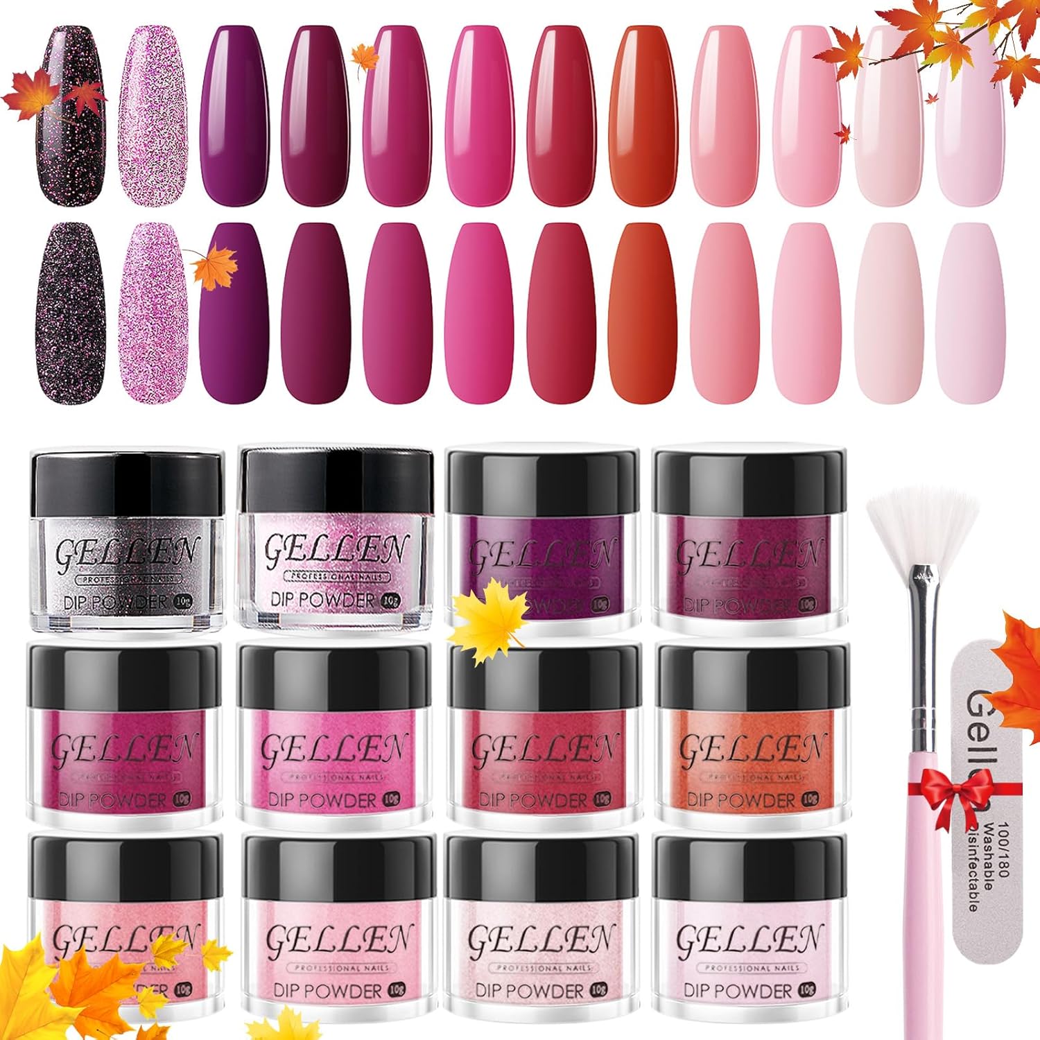 Amazon.com : Gellen Dip Powder Nail Kit - 12 Colors Hot/Light Pink Red ...