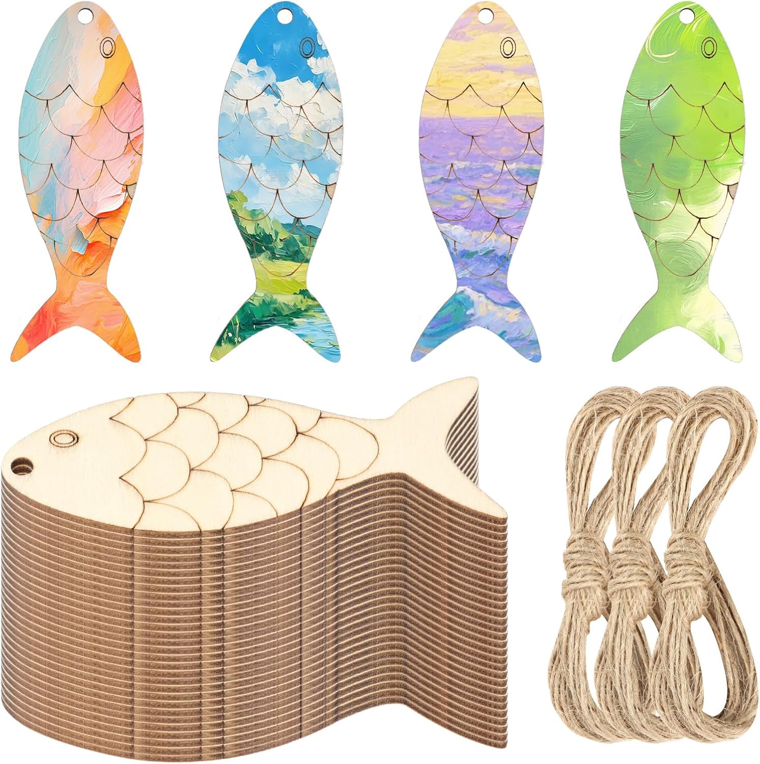 30Pcs Wooden Fish Cutouts DIY Crafts, Unfinished Wood Fish Crafts Fish ...