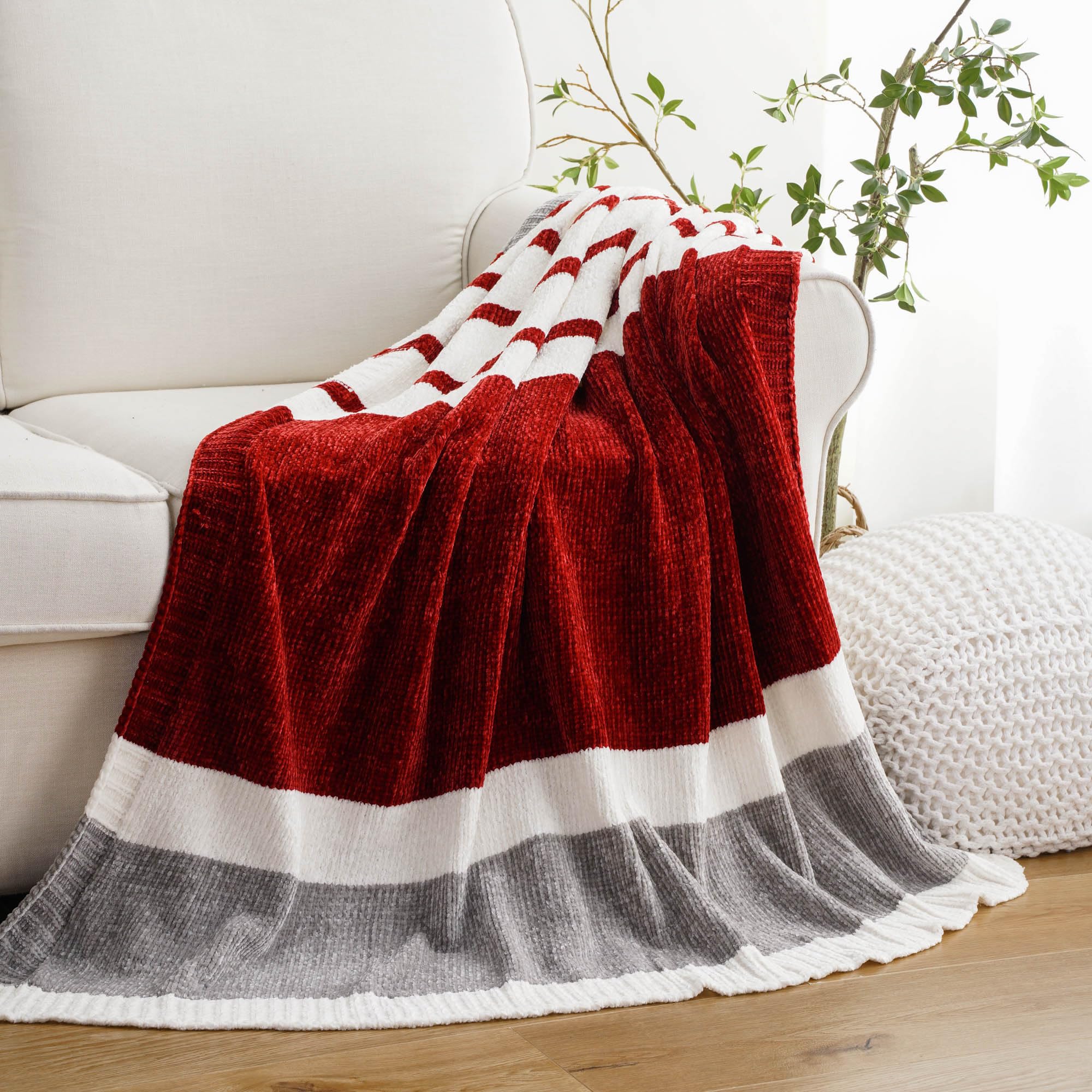 Amazon.com: BATTILO HOME Red Chenille Throw Blanket for Couch, Red and ...