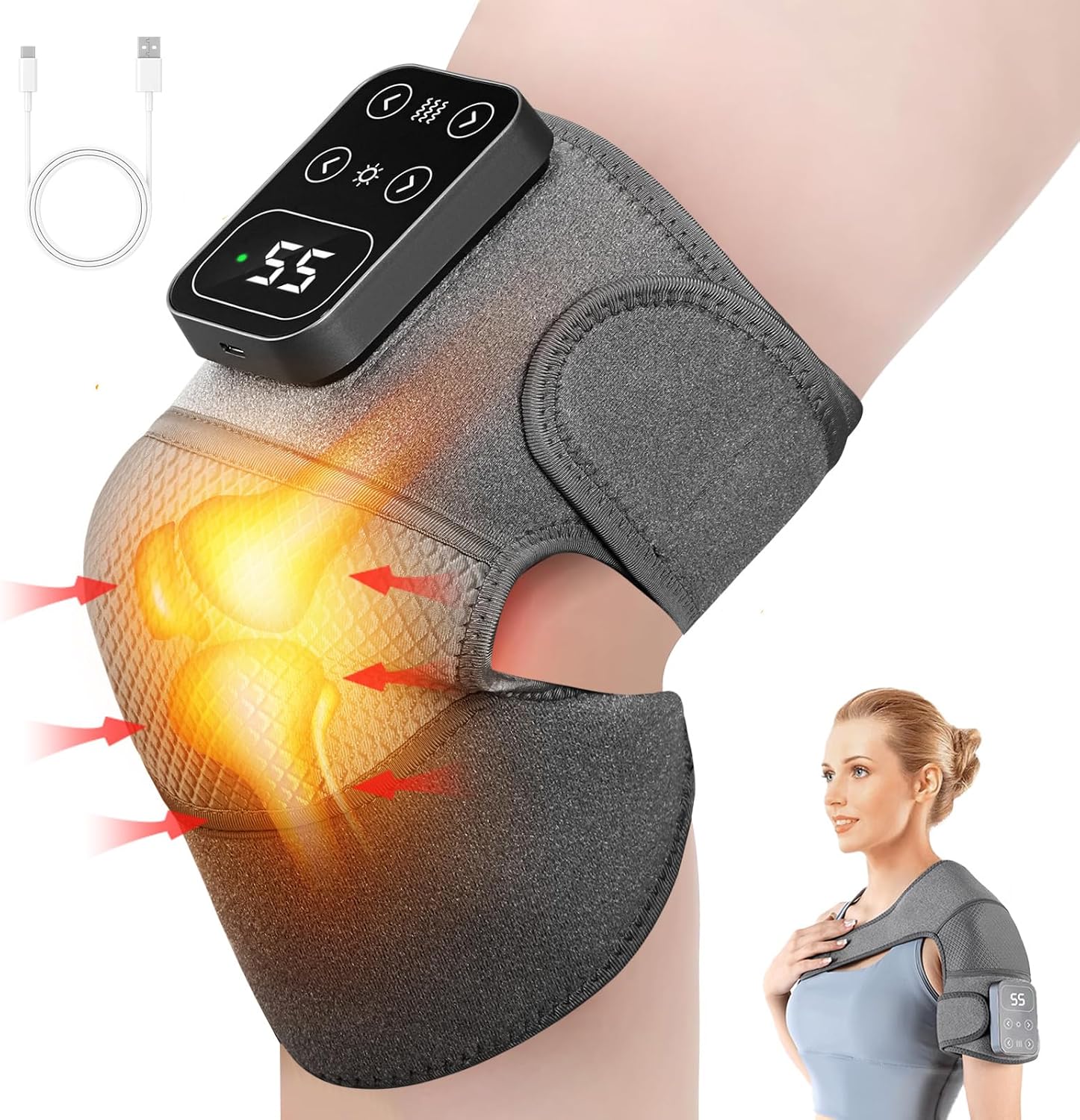 Knee Massager, Heated Knee Massager for Joint Pain Relief, Cordless ...