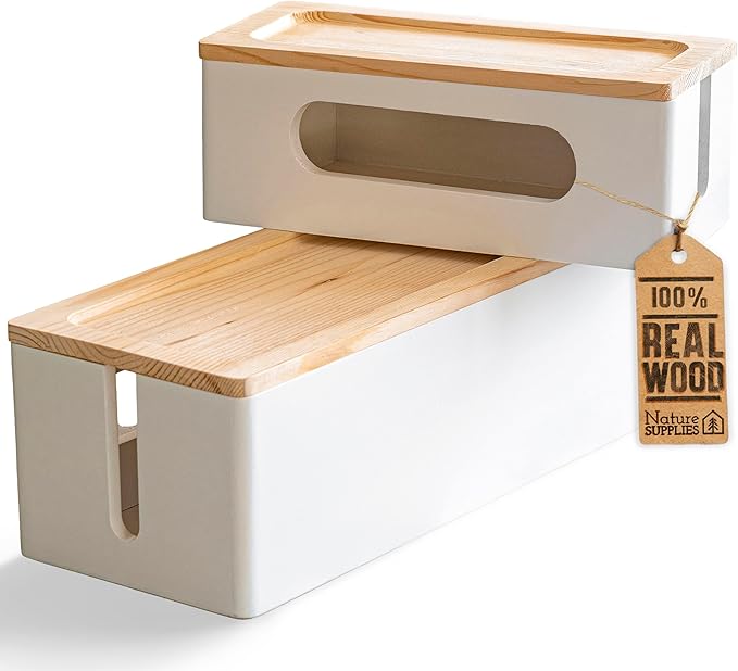Amazon.com: NATURE SUPPLIES Set of 2, Wood Cable Management Boxes ...