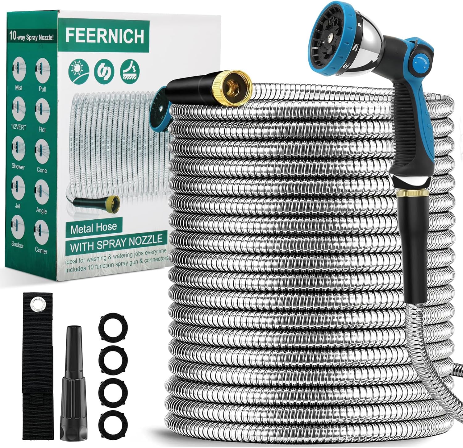 Amazon.com: Metal Garden Hose 50ft,Stainless Steel Water Hose with 10 ...