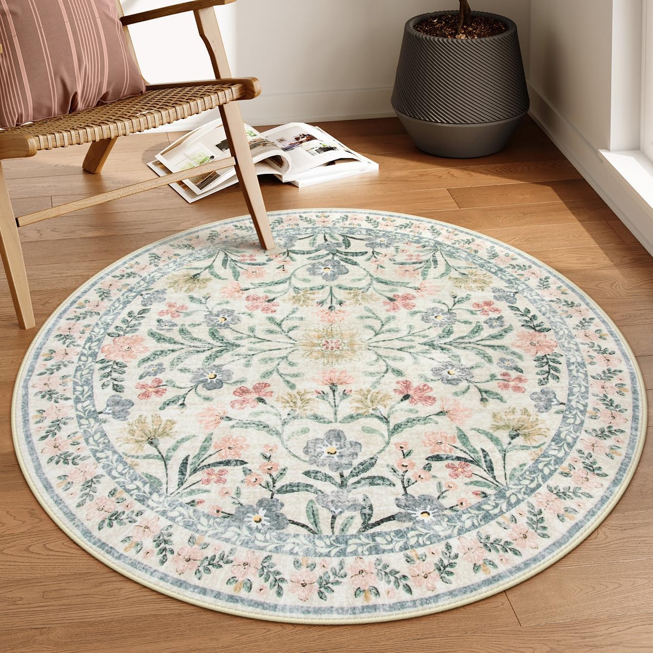 Amazon.com: jinchan 4ft Round Summer Floral Area Rug Boho Flower ...