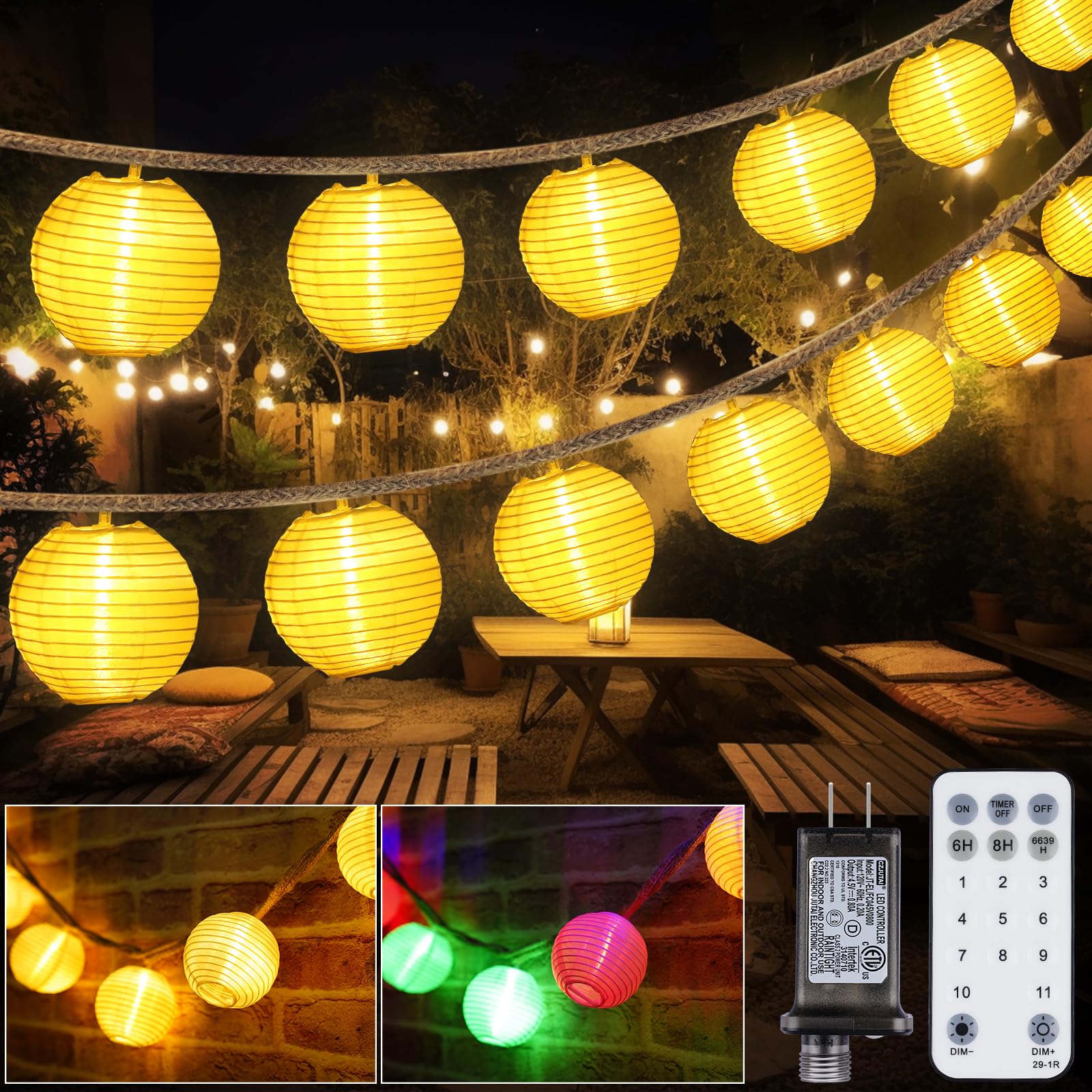 OMIKA Patio Lights Plug in- 40ft 40LED Warm White & Multicolor Mini ...