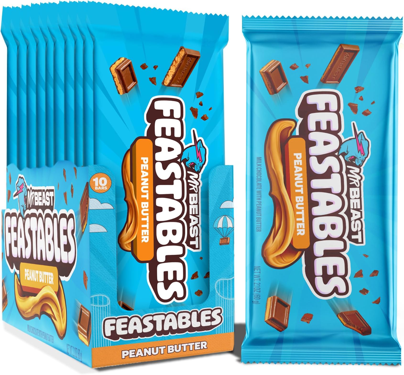 Amazon.com: Feastables Peanut Butter Milk Chocolate KING Size Chocolate ...