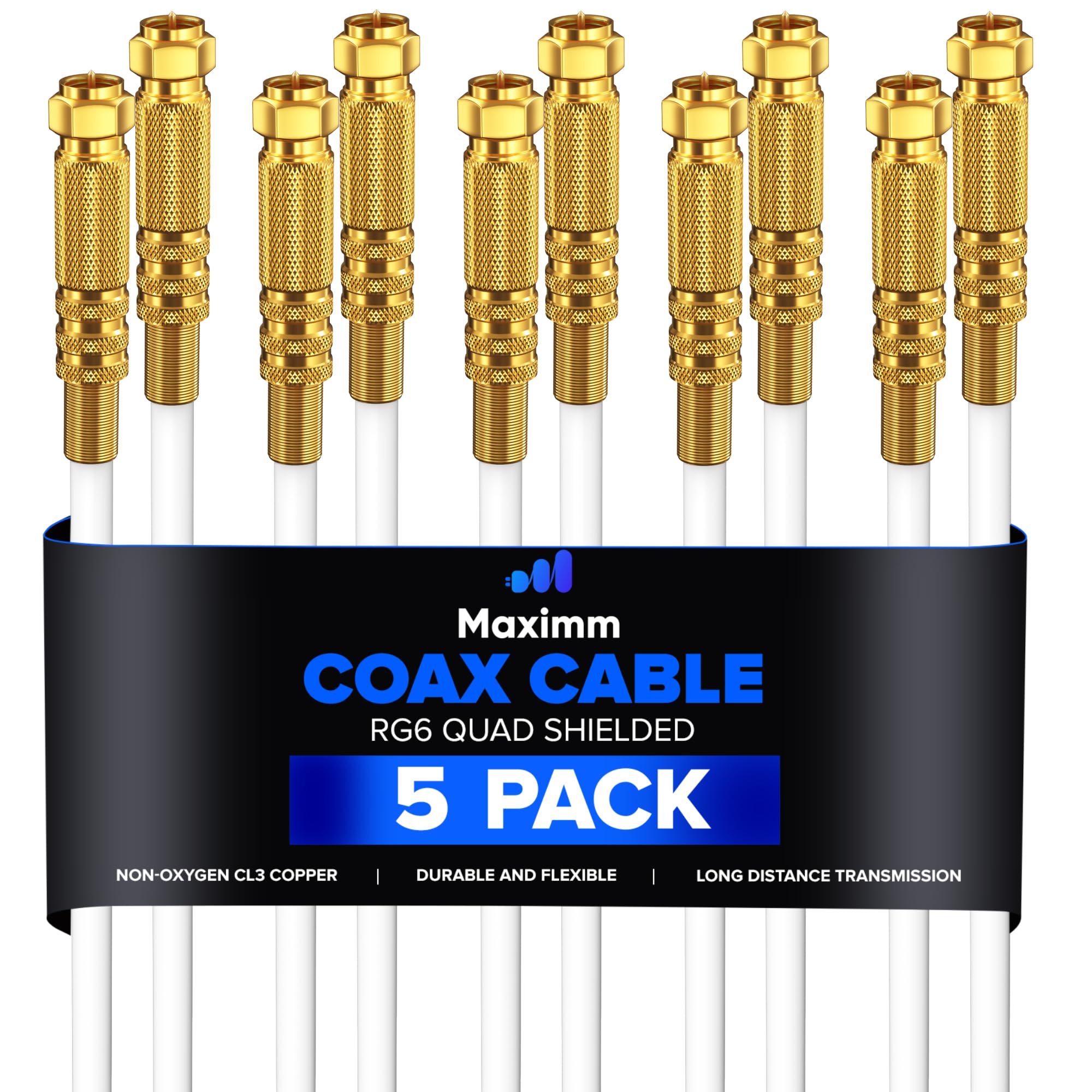 Snapklik.com : RG6 COAXIAL Cable - Quad Shielded, 200ft White 5 Pack ...