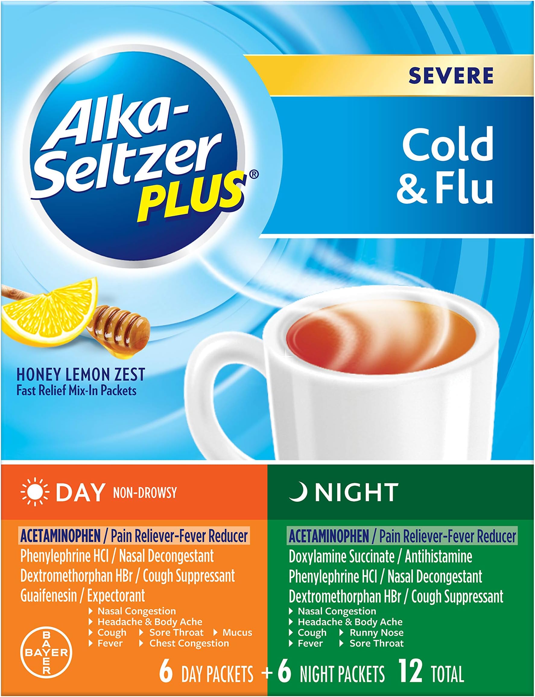Amazon.com: Alka-Seltzer Plus Severe Cold and Flu Day/Night Powder, 12 ...