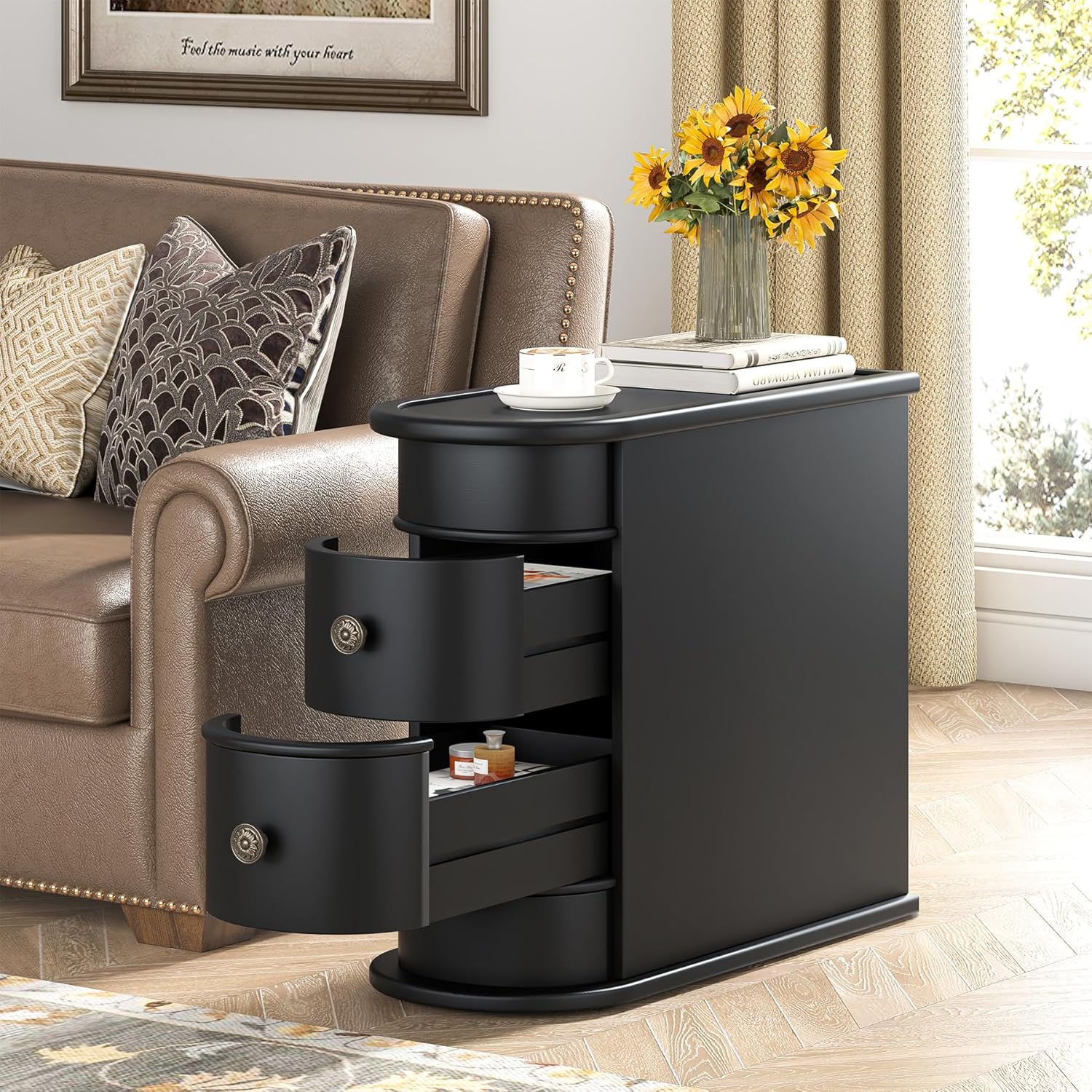 Amazon.com: Tribesigns End Table with 2 Drawers, Black Sofa Side Table with Storage, No Assembly ...