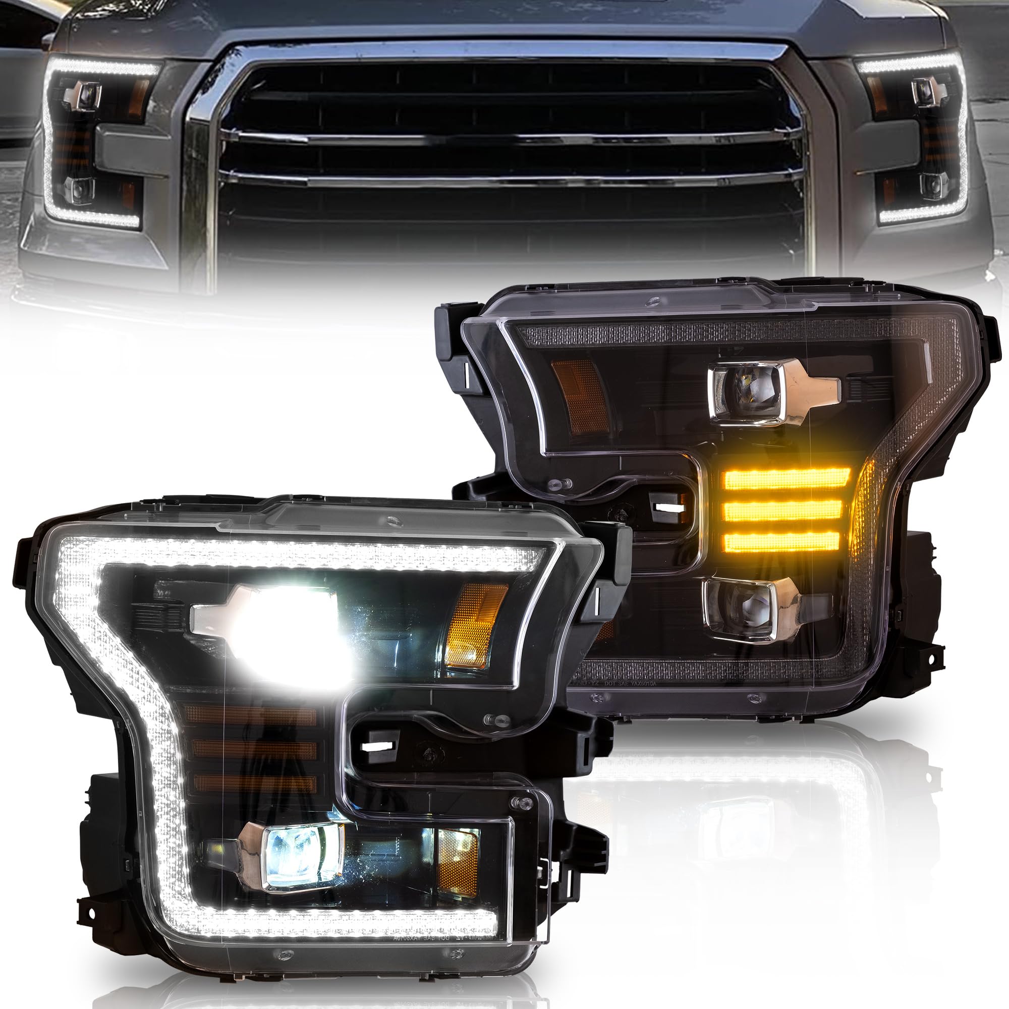 Amazon.com: VLAND White DRL Led Headlights Compatible with Ford F150 ...