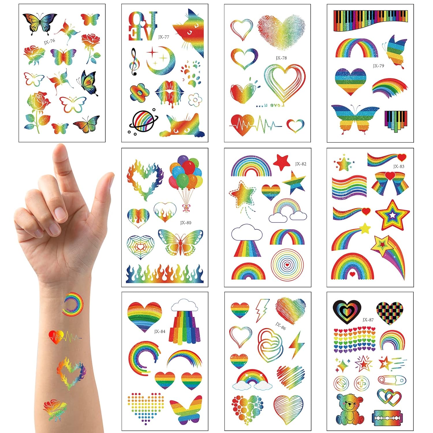 Amazon.com : Pride Temporary Tattoos- 10 Sheets Skin-safe Gay Rainbow ...