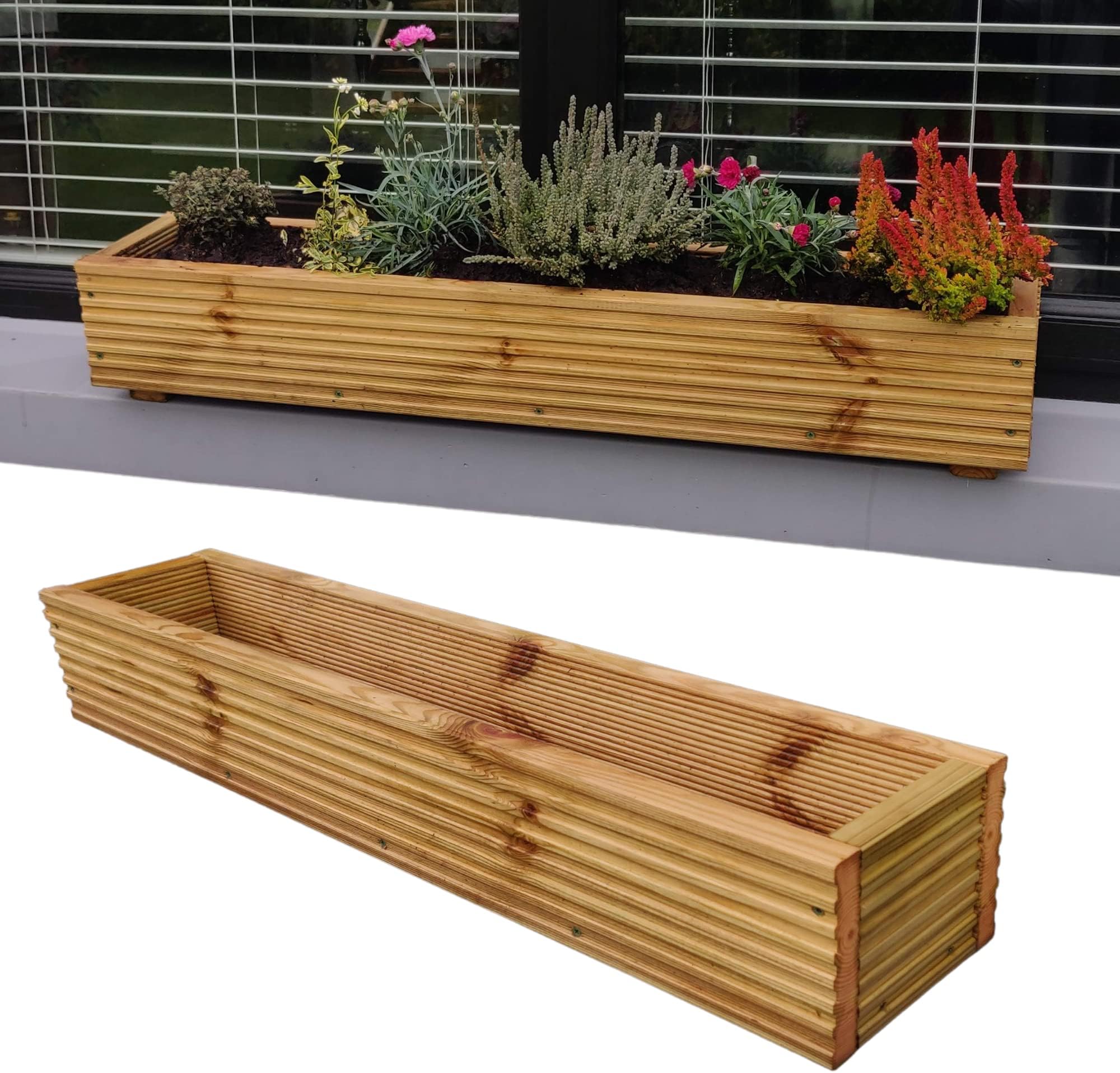 Large 100cm Long (39") Wooden Garden/Patio/Window Box Planter: Fully ...