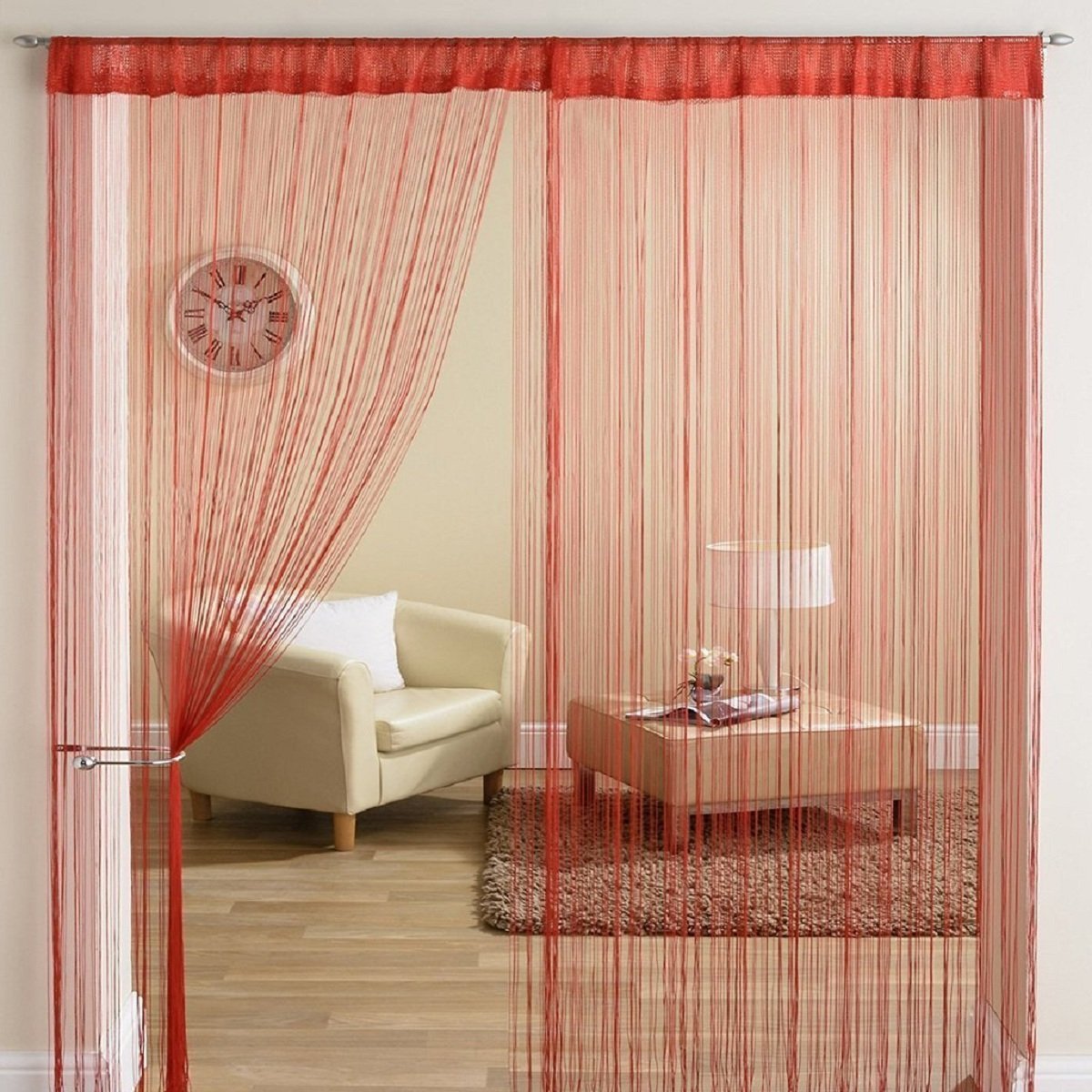Buy Homesazz Plain Design Thread Sheer String Long Door curtain-3pc ...