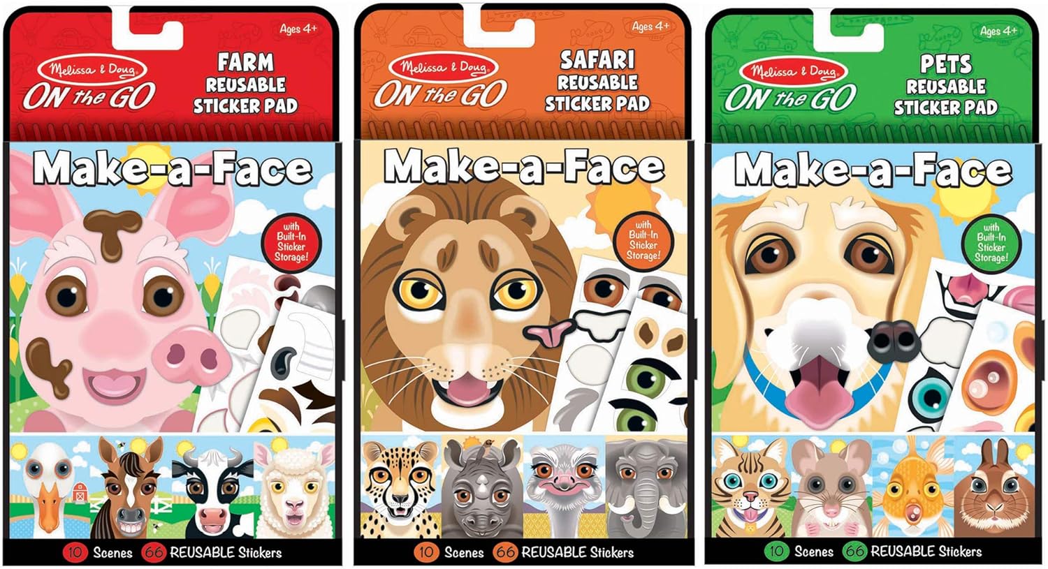 Amazon.com: Melissa & Doug Make-a-Face Reusable Sticker Pad Animals 3 ...