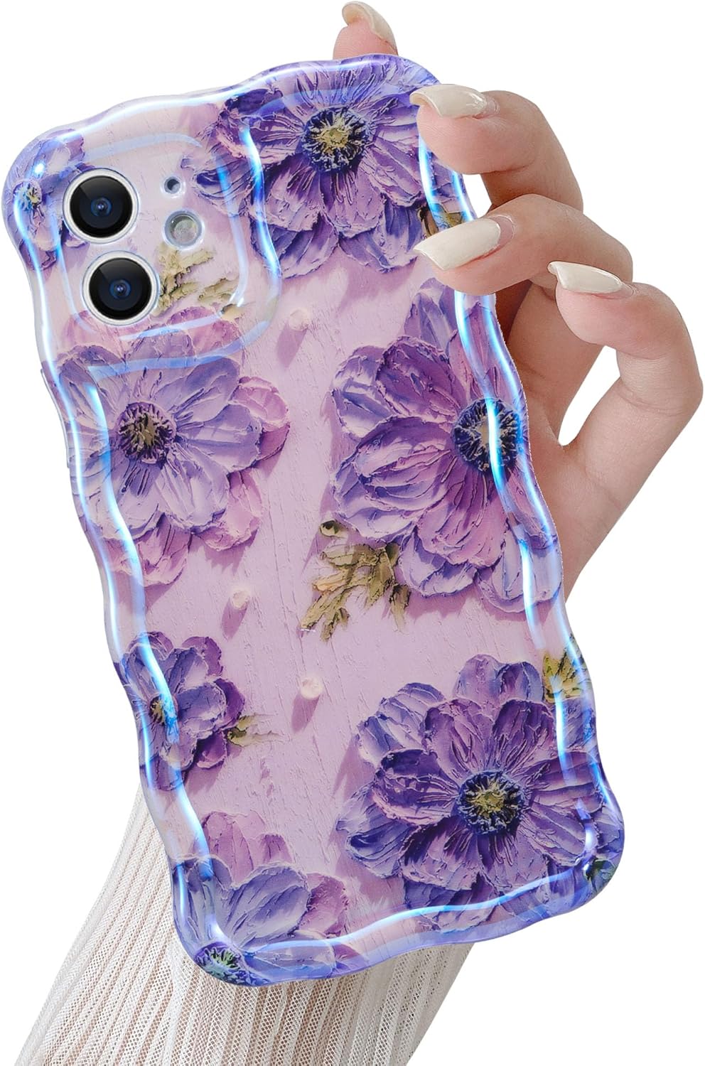 Amazon.com: QLTYPRI Case for iPhone 12, Laser Colorful Retro Oil Painting Flower Pattern Cute ...