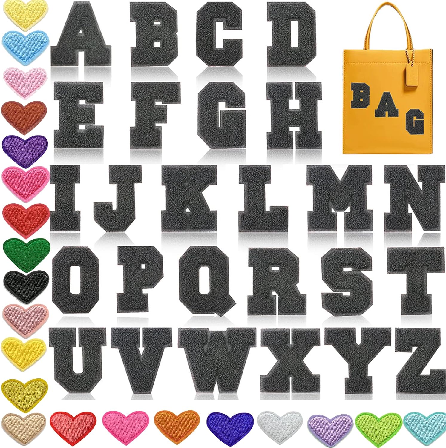 Amazon.com: Chenille Letter Patches Iron on Letters A-Z All Black Bring ...