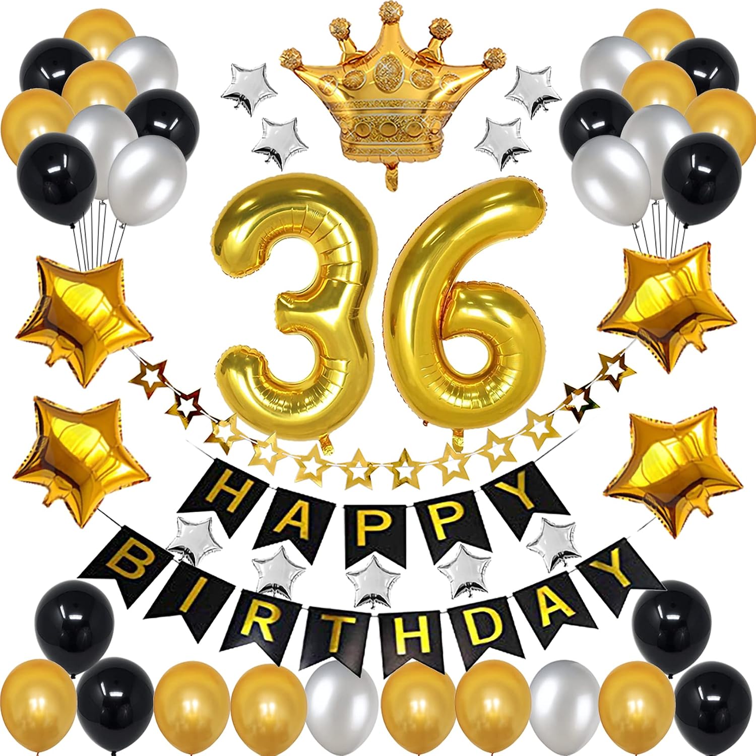 Amazon.com: RBYOO 36th Birthday Decorations for Men Women,Black and ...