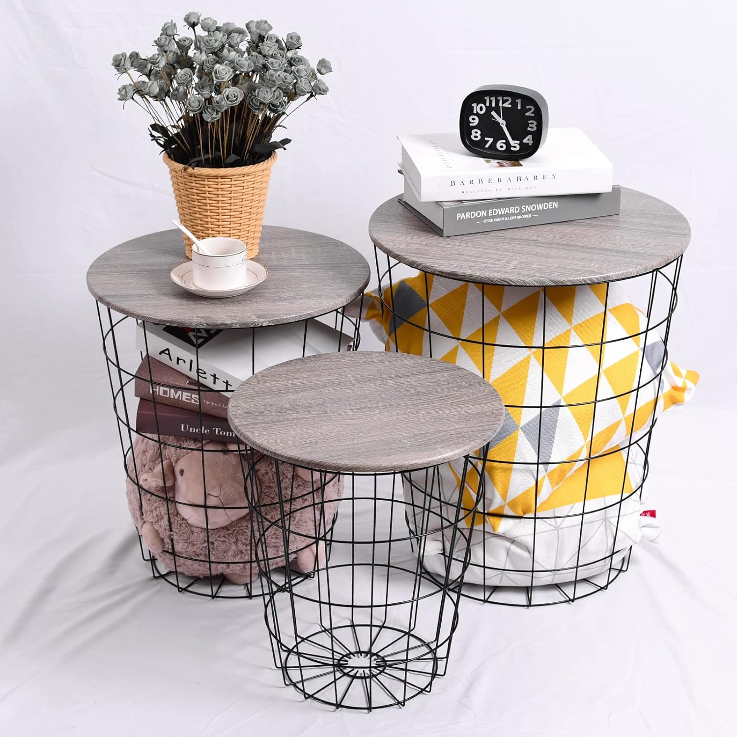 Amazon.com: Home-Man Nesting Retro Wire Coffee Tables Stacking Storage ...